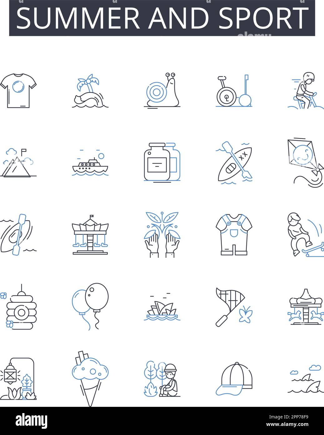 Summer and sport line icons collection. Sunny weather and athletics ...
