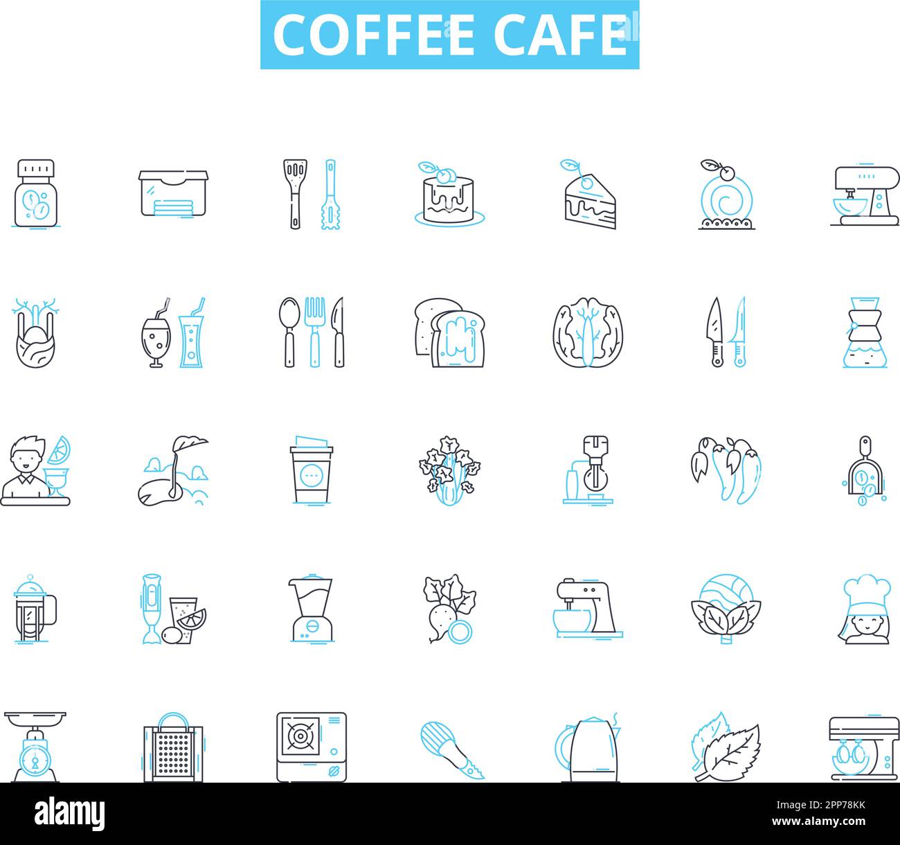Coffee cafe linear icons set. Espresso, Latte, Cappuccino, Macchiato, Frappuccino, Americano ...