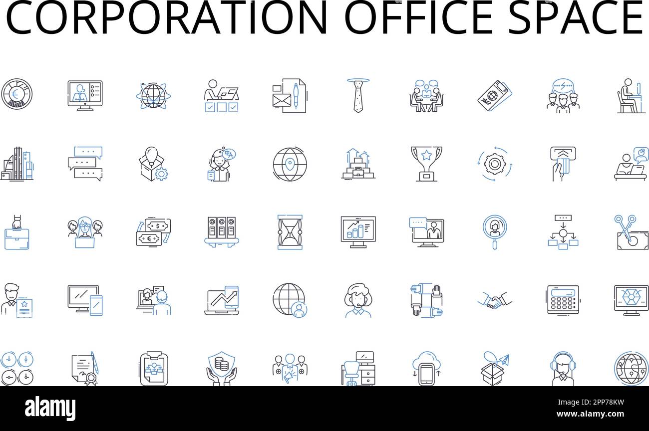 Corporation office space line icons collection. Machine, Fabrication ...