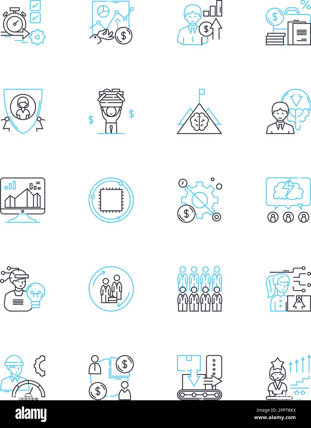 Administration linear icons set. Efficiency, Management, Organization, Coordination, Planning ...