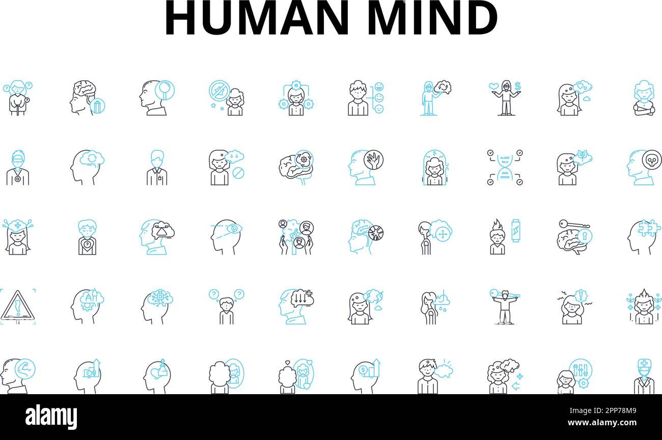 Human mind linear icons set. consciousness, perception, cognition ...