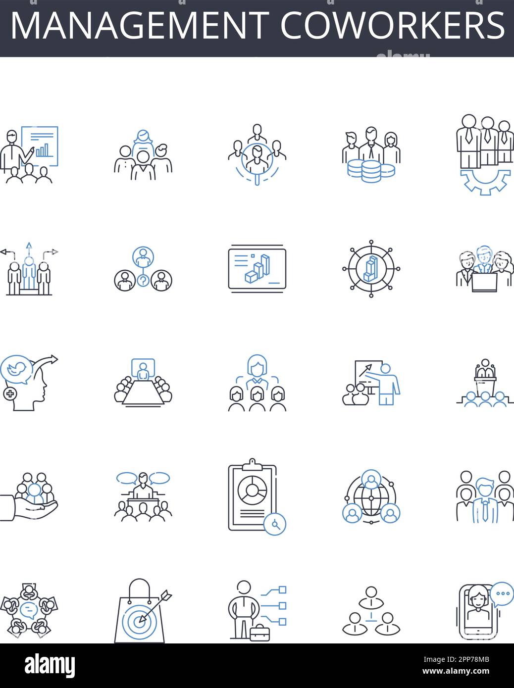 Management coworkers line icons collection. Discipline workers ...