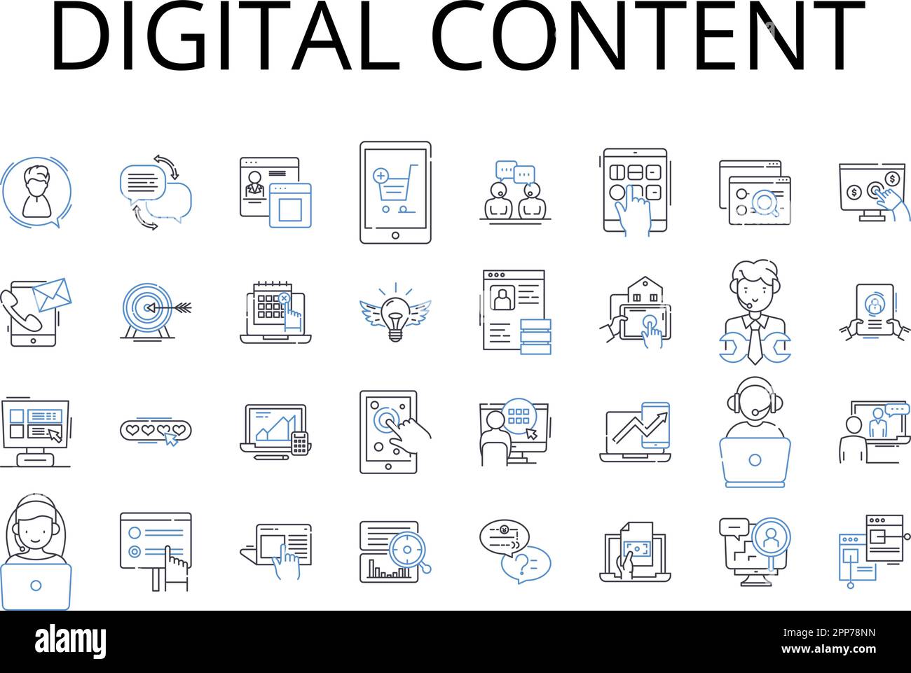 Digital content line icons collection. Online presence, Electronic ...