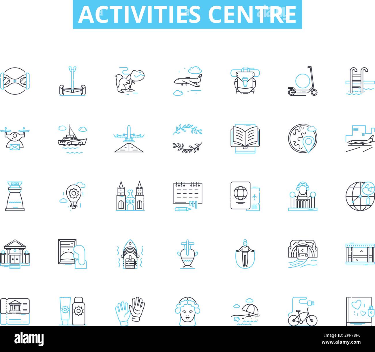 Activities centre linear icons set. Amusement, Adventure, Entertainment ...