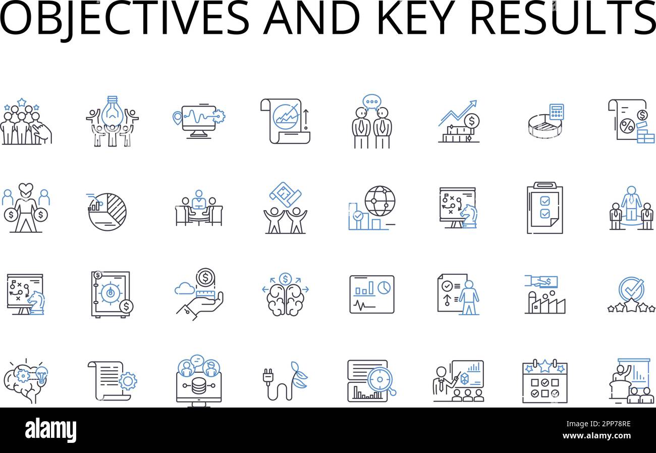 Objectives and Key Results line icons collection. Targets, Goals, Aims ...