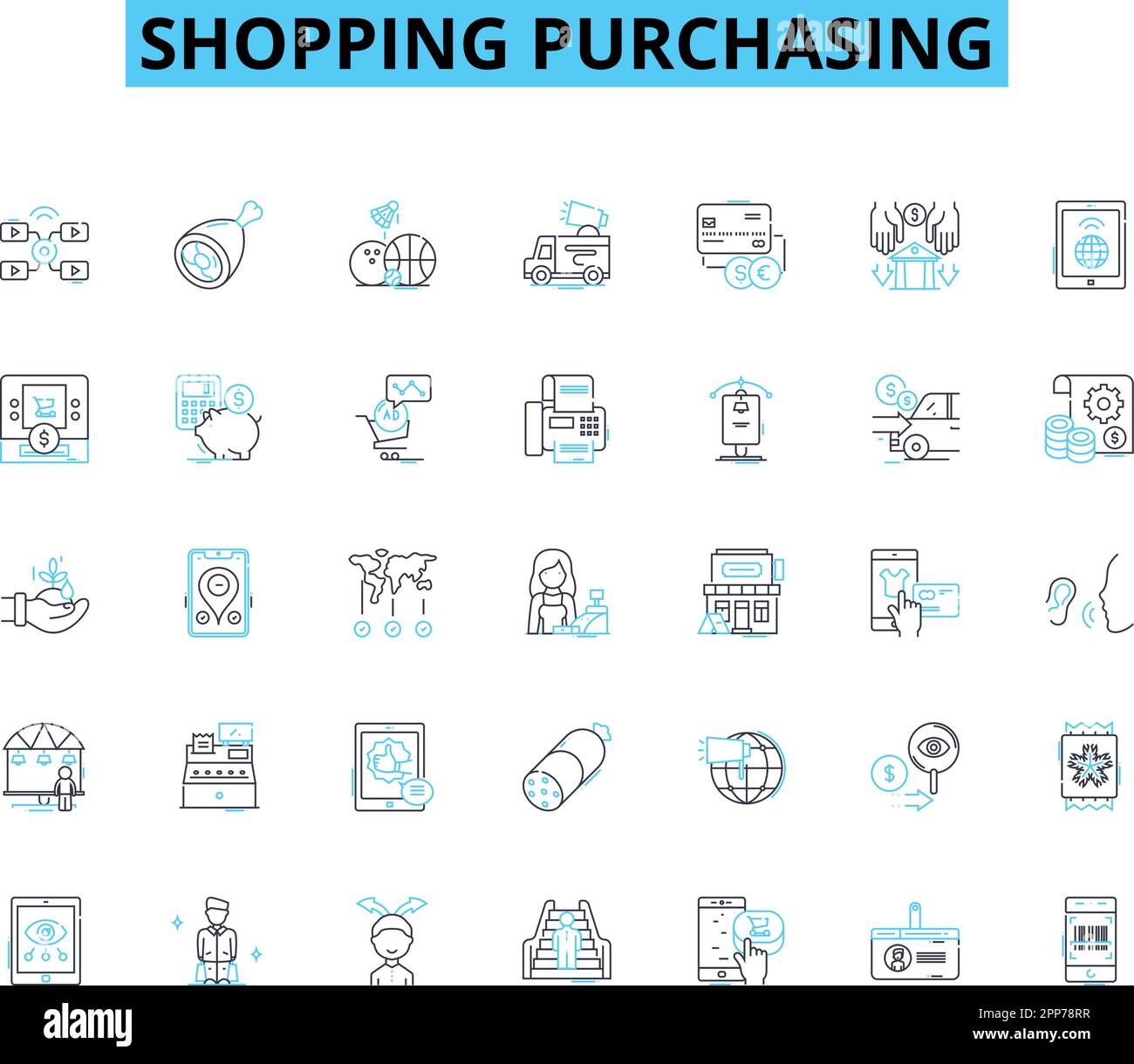 Shopping purchasing linear icons set. Retail, Sale, Buy, Store, Mall ...