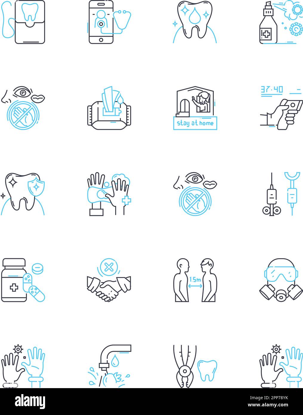 Tooth maintenance linear icons set. Flossing, Brushing, Mouthwash ...