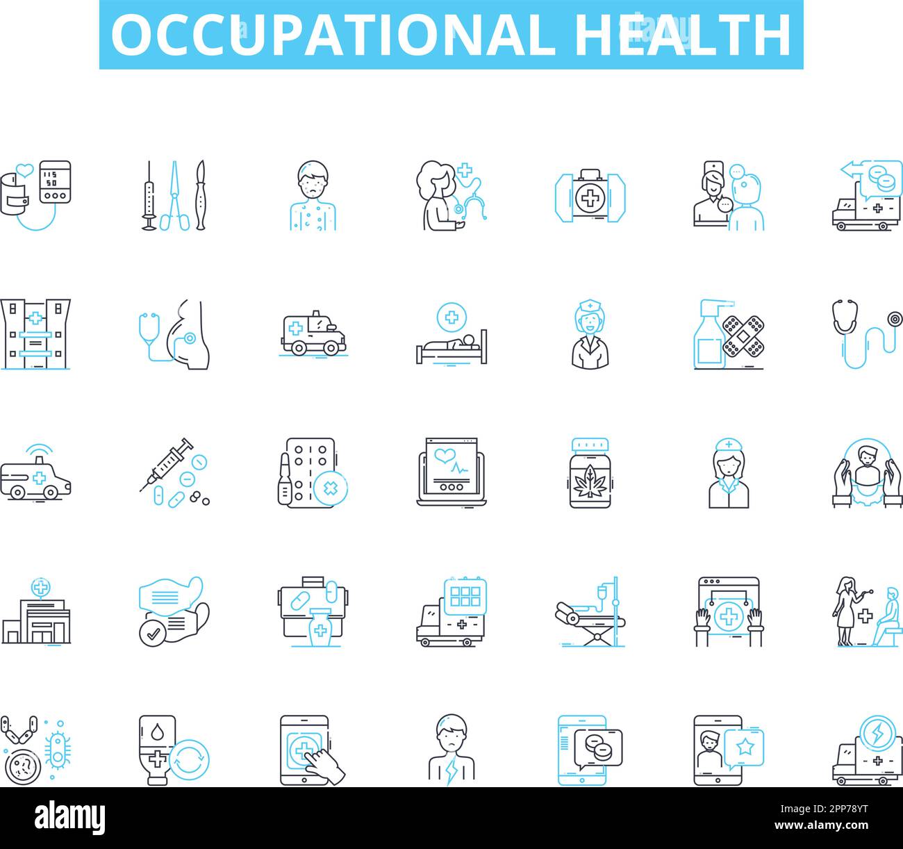 Occupational health linear icons set. Ergonomics, Hazards, Vaccinations, PPE, Wellness, Safety ...