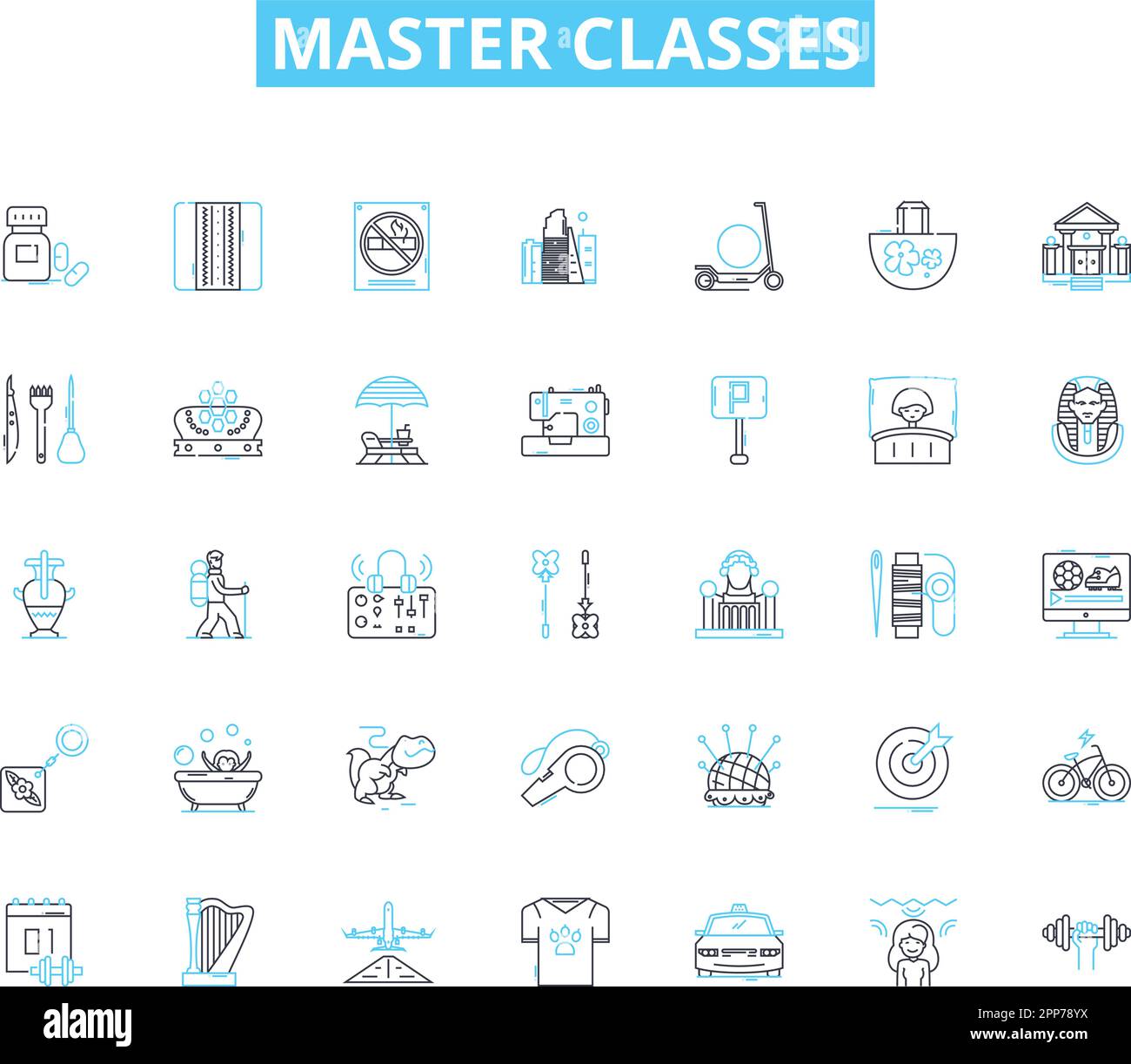Master Classes linear icons set. Insider, Experts, Coach, Mentor, Specialist, Authority ...