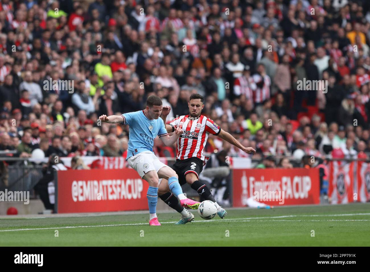London, UK. 22nd Apr, 2023. George Baldock of Sheffield United fouls ...