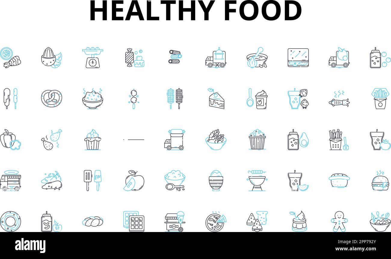 Healthy food linear icons set. Nutritious, Wholesome, Organic, Balanced ...