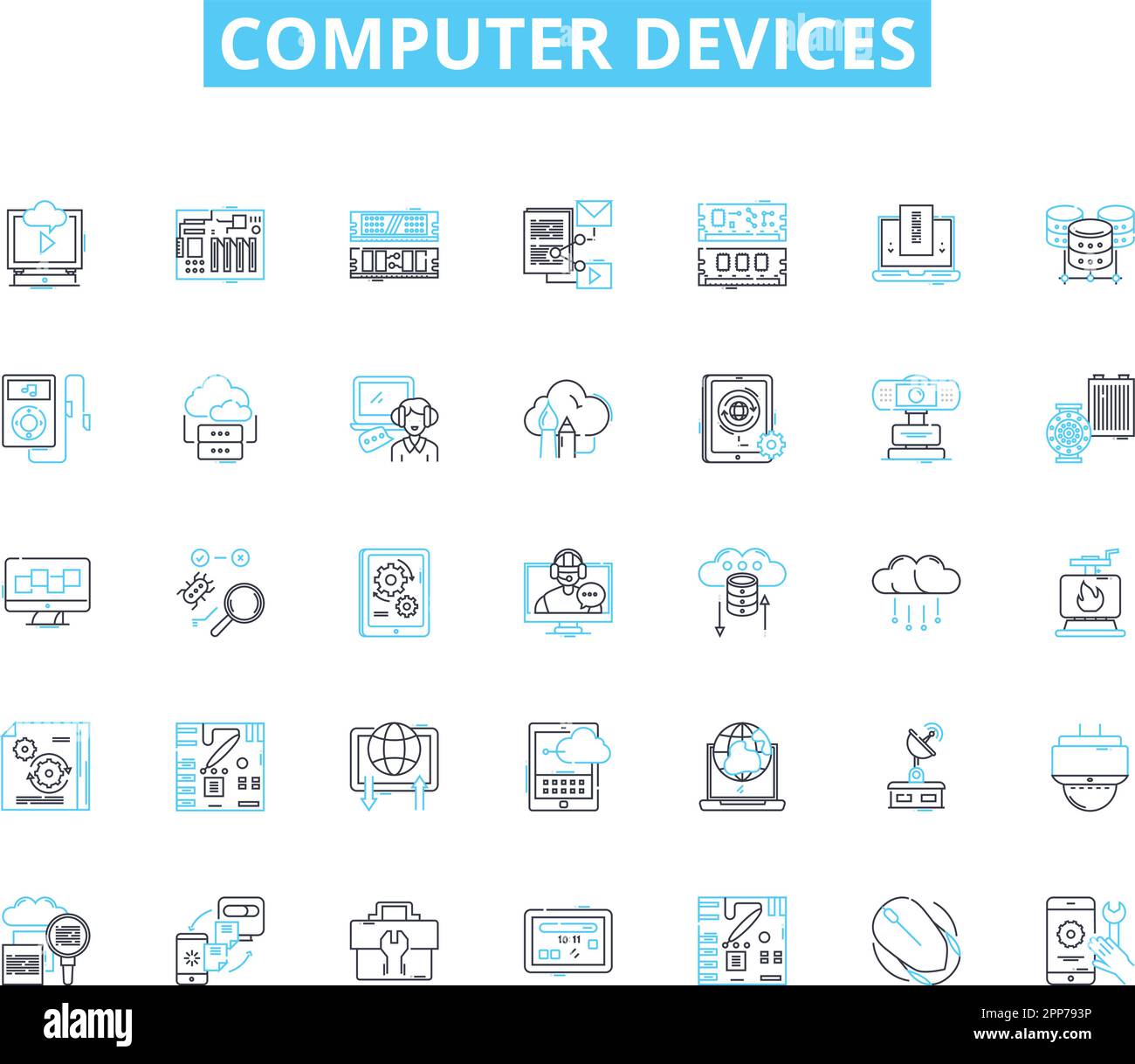 Computer Devices Linear Icons Set Keyboard Mouse Monitor Laptop
