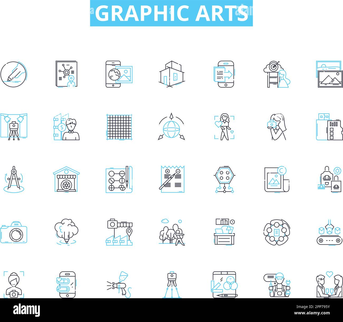 Graphic arts linear icons set. Typography, Logos, Illustration, Design ...