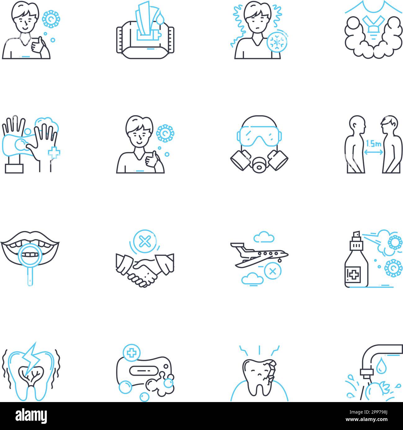 Oral hygiene linear icons set. Toothpaste, Brushing, Flossing ...