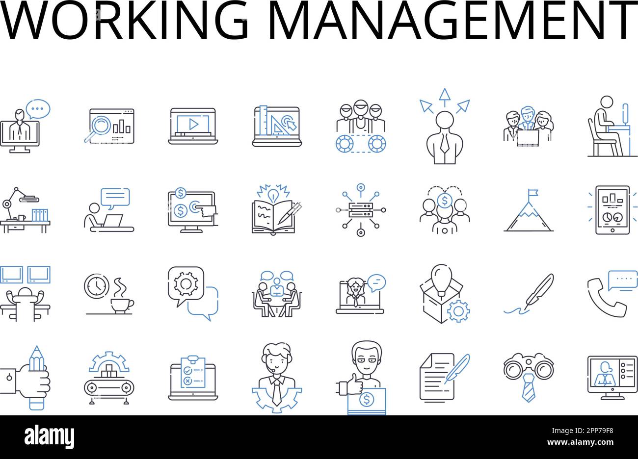 Working management line icons collection. Corporate leadership ...