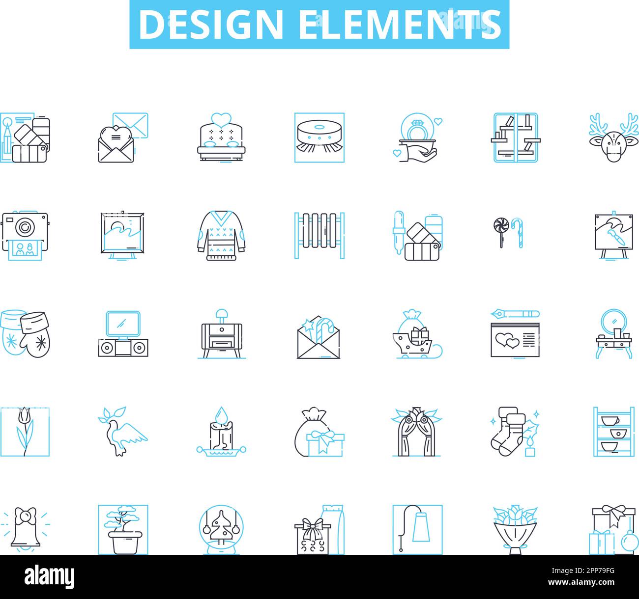 Design elements linear icons set. Color, Typography, Layout, Shape ...
