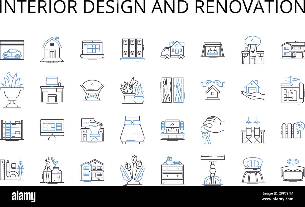 Interior design and renovation line icons collection. Home improvement ...