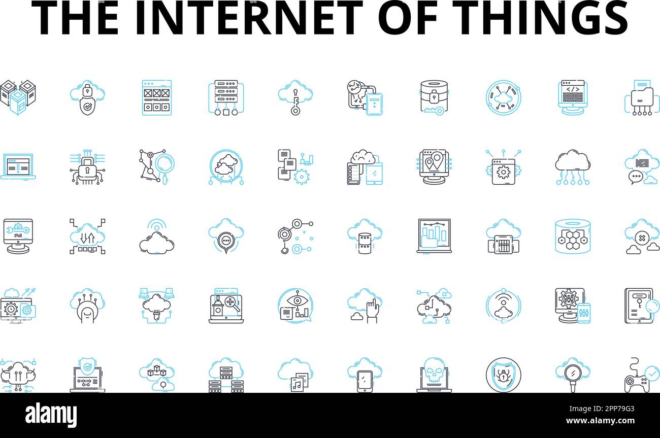 the Internet of Things linear icons set. Connected, Automation, Smart, Cloud, Sensors, Devices ...