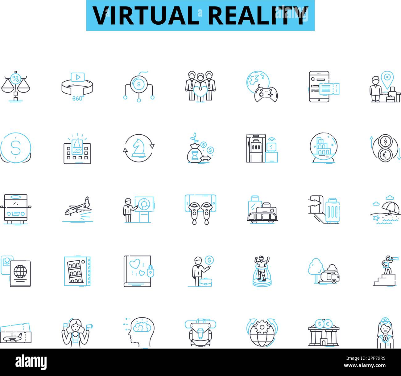 Virtual reality linear icons set. Immersive, Interactive, Simulated, Digital, Spatial ...