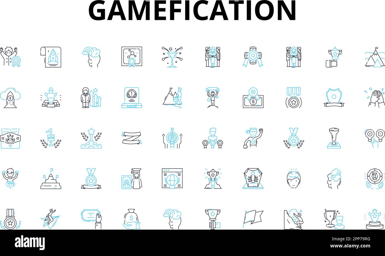 Gamefication linear icons set. Engagement, Motivation, Rewards ...