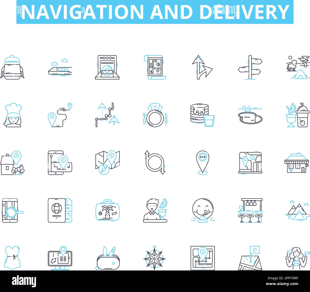 Navigation and delivery linear icons set. Routing, Dispatch, Shipment ...