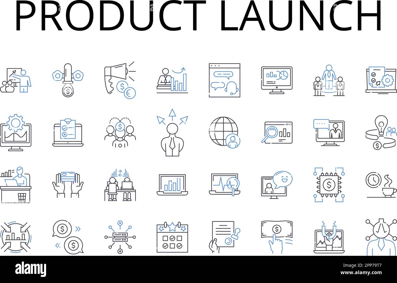 Product launch line icons collection. Campaign kickoff, Event launch ... Product launch line icons collection. Campaign kickoff, Event launch ...