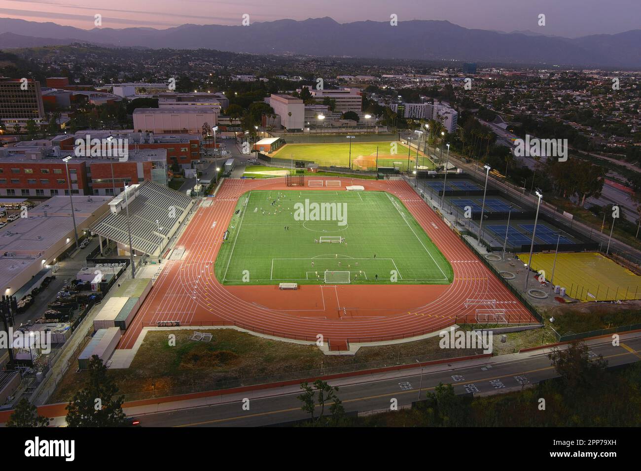 A general overall aerial view of the track and soccer field at Jesse ...