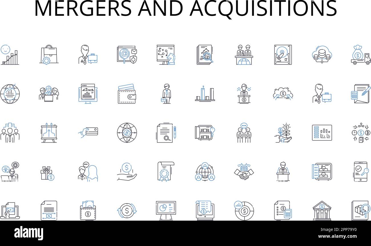 Mergers And Acquisitions Line Icons Collection Collaboration Efficiency Coordination