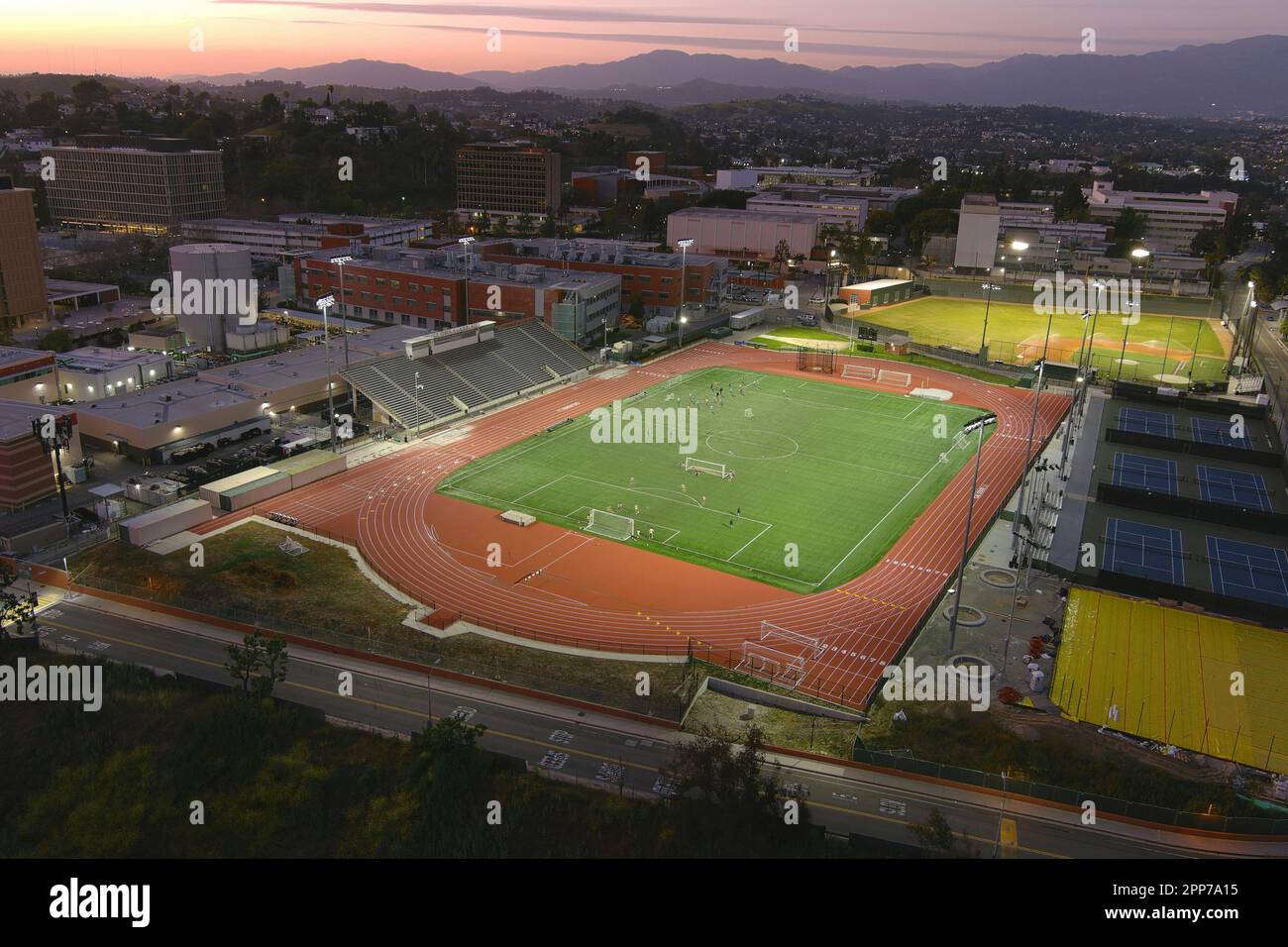A general overall aerial view of the track and soccer field at Jesse ...