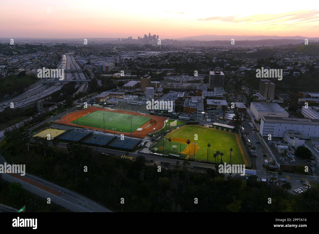 A general overall aerial view of the track and soccer field at Jesse ...