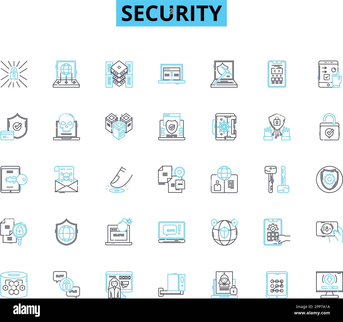 Security linear icons set. Encryption, Firewall, Authentication ...