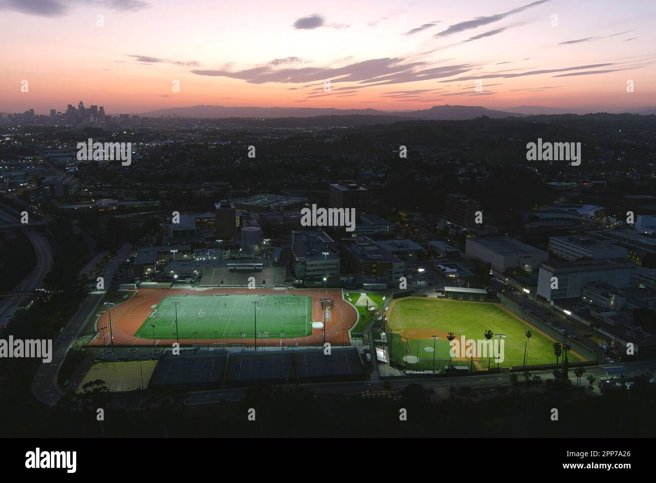 A general overall aerial view of the track and soccer field at Jesse ...