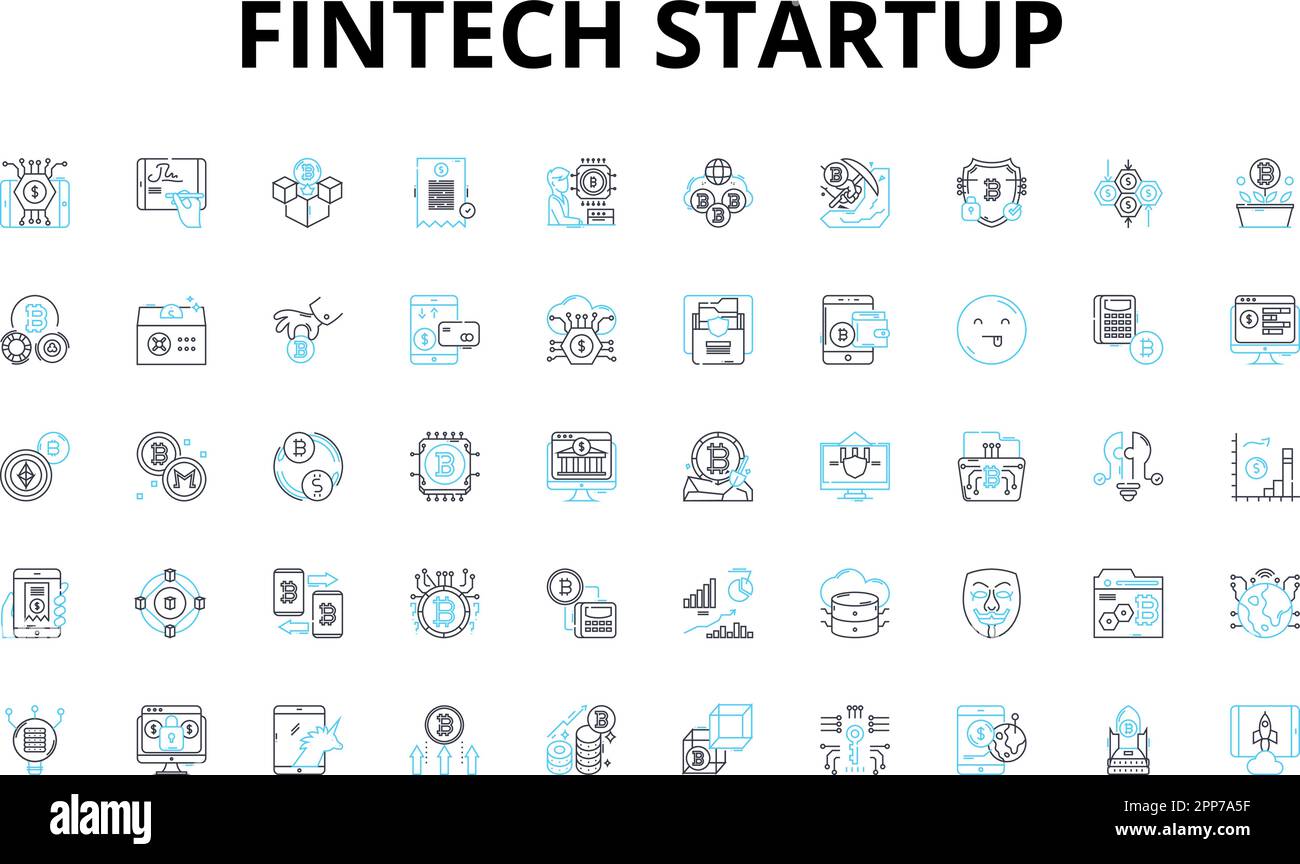 Fintech startup linear icons set. Disruption, Innovation, Blockchain ...
