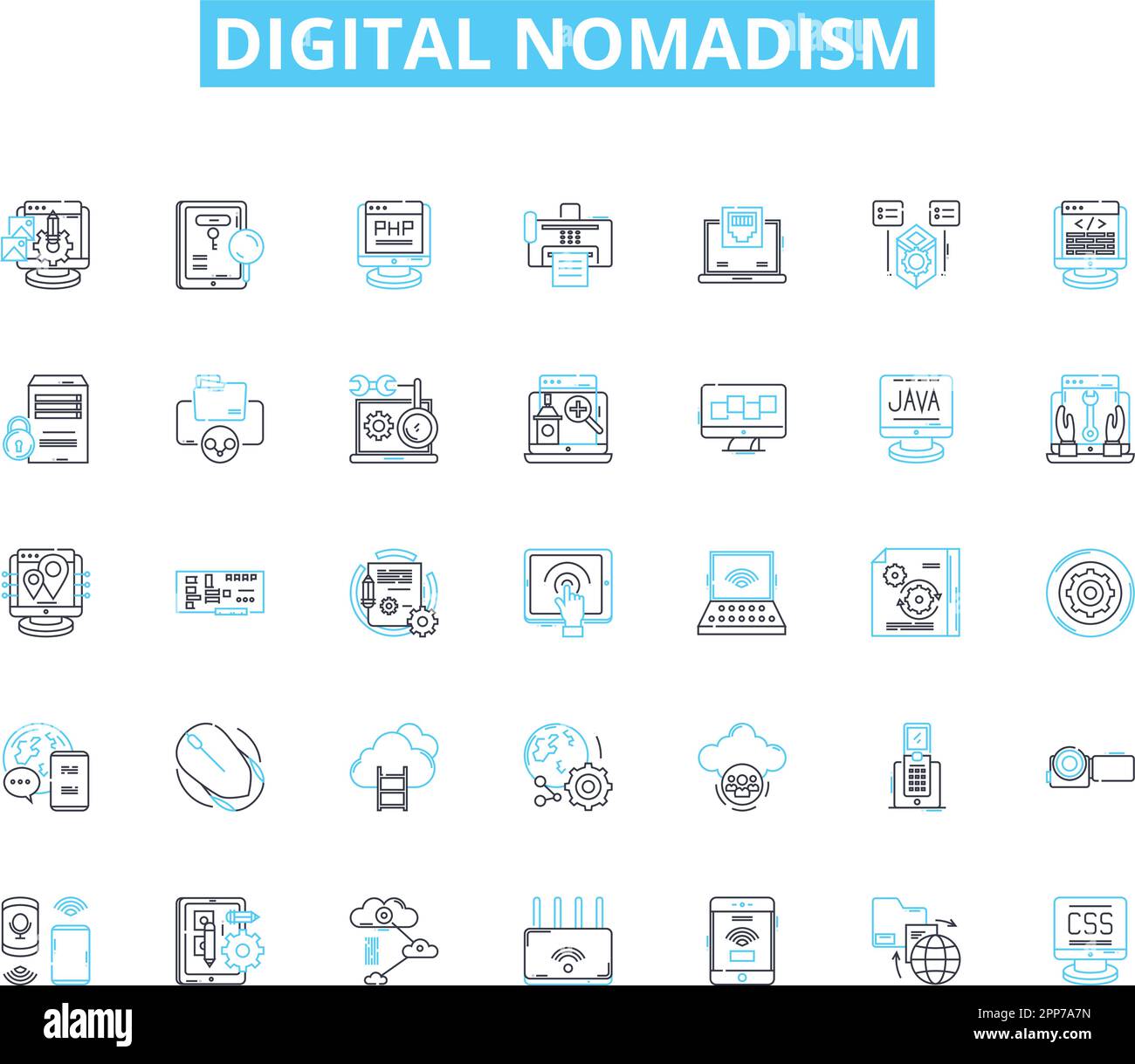 Digital nomadism linear icons set. Freedom, Location independence ...