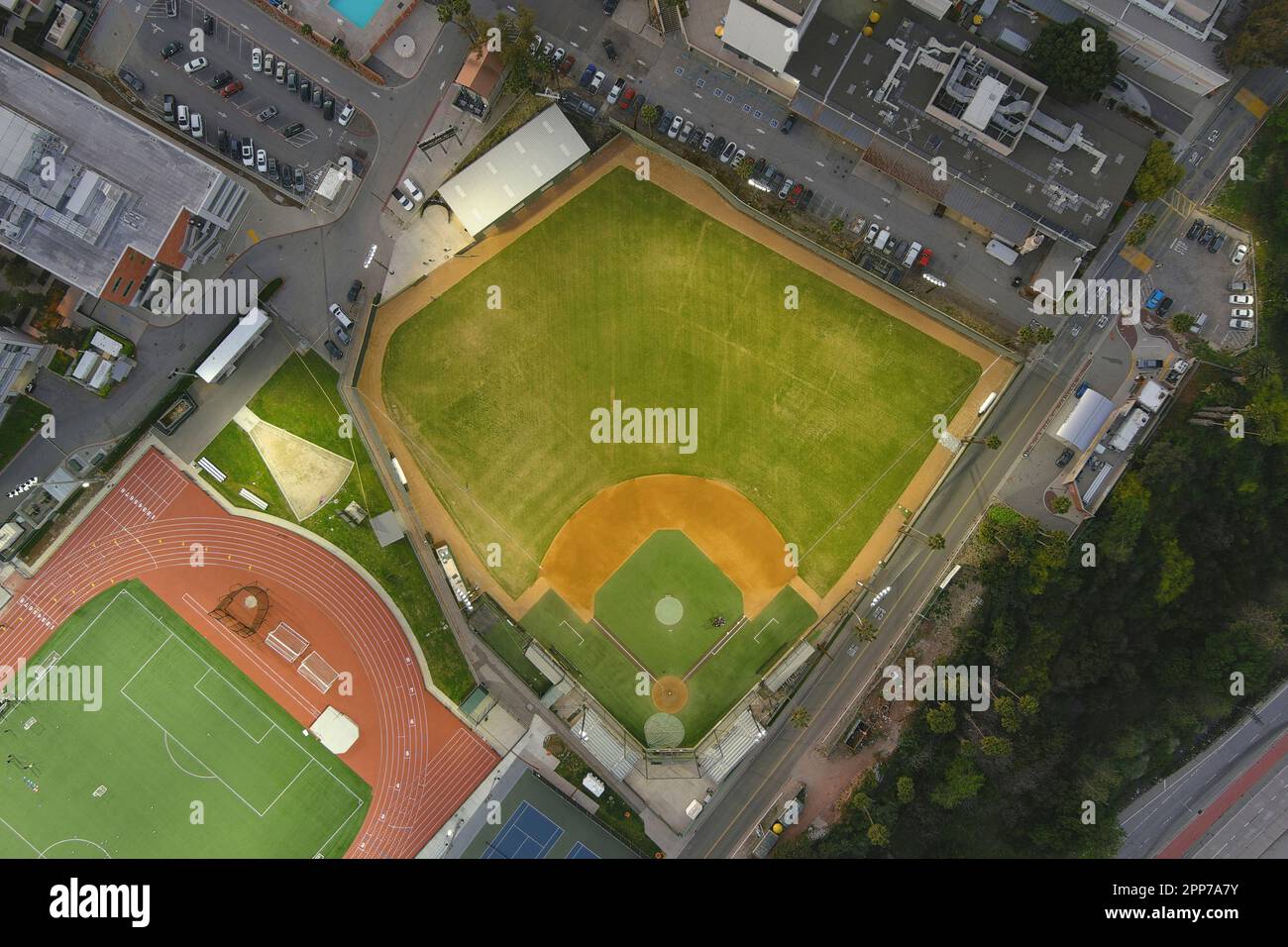 A general overall aerial view of Reeder baseball field on the campus of ...