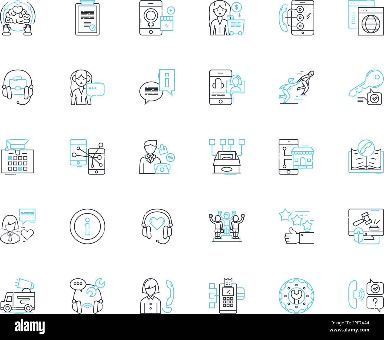 User aid linear icons set. Assistance, Guidance, Help, Support, Service ...
