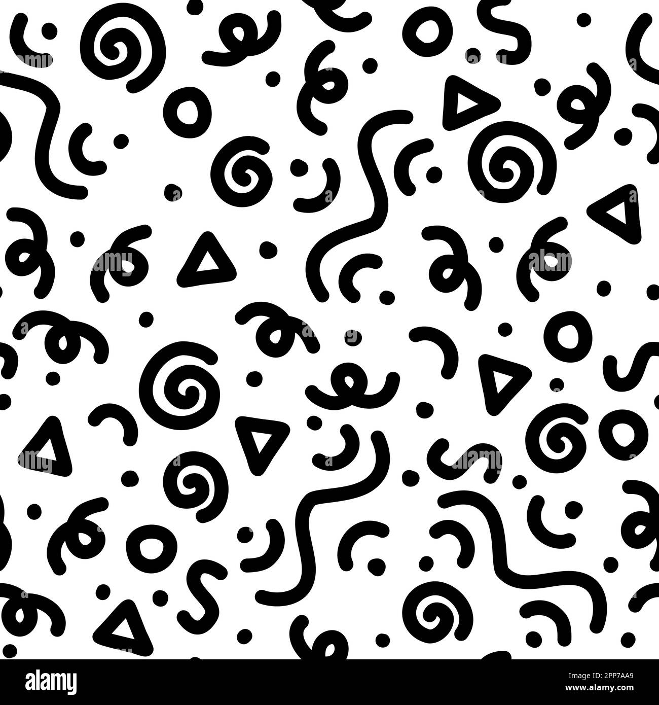 Cute black line squiggle doodle seamless pattern in memphis style ...