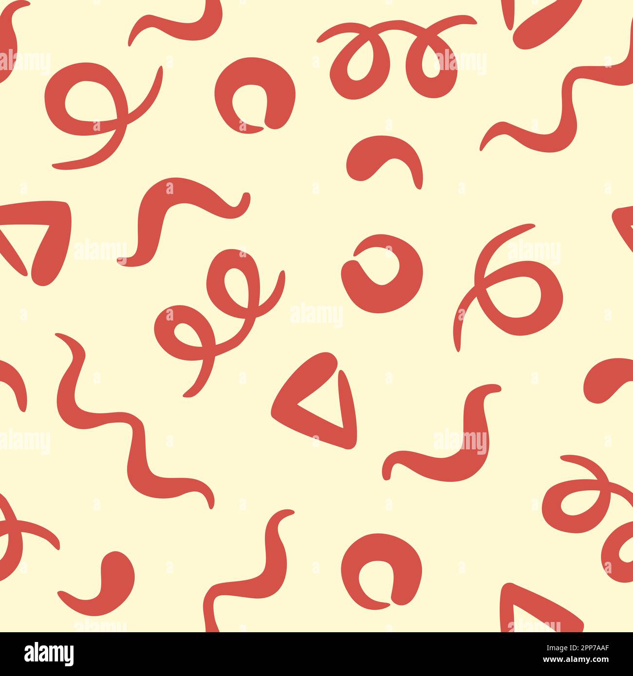 Cute yellow red line squiggle doodle seamless pattern, abstract style ...