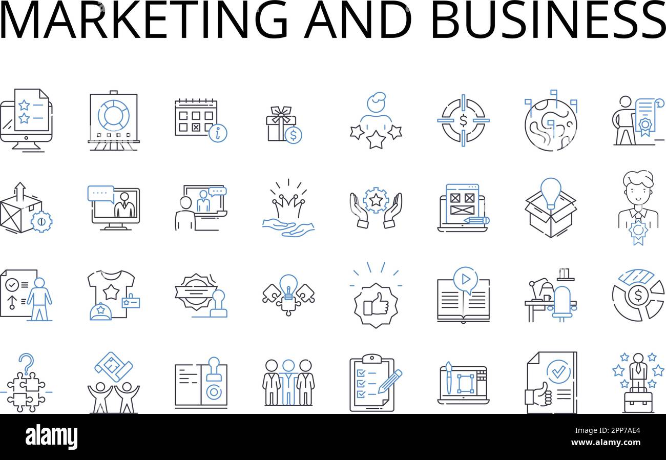 Marketing And Business Line Icons Collection Advertising Promotion
