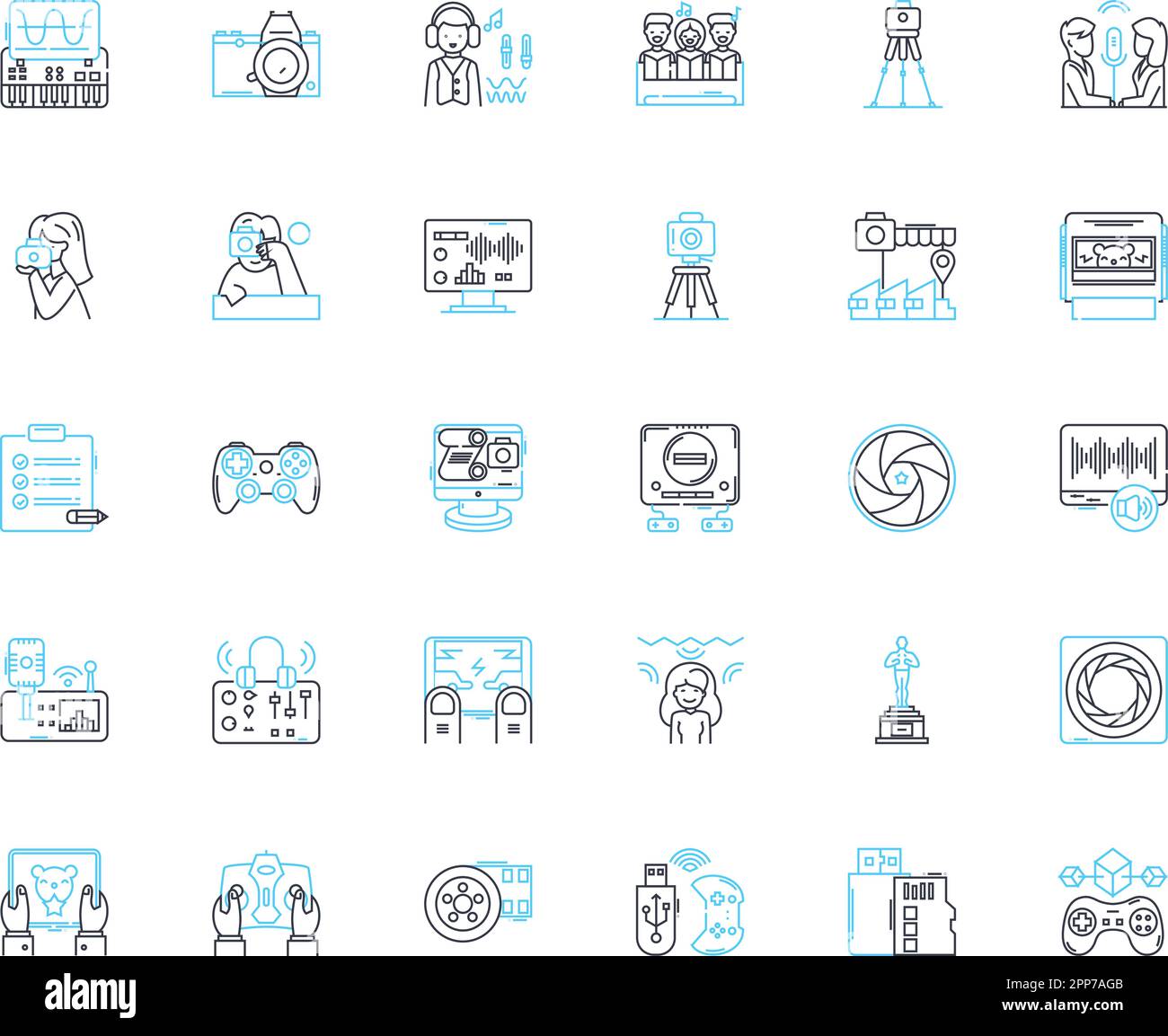 Sound production linear icons set. Acoustics, Amplification, Beats ...