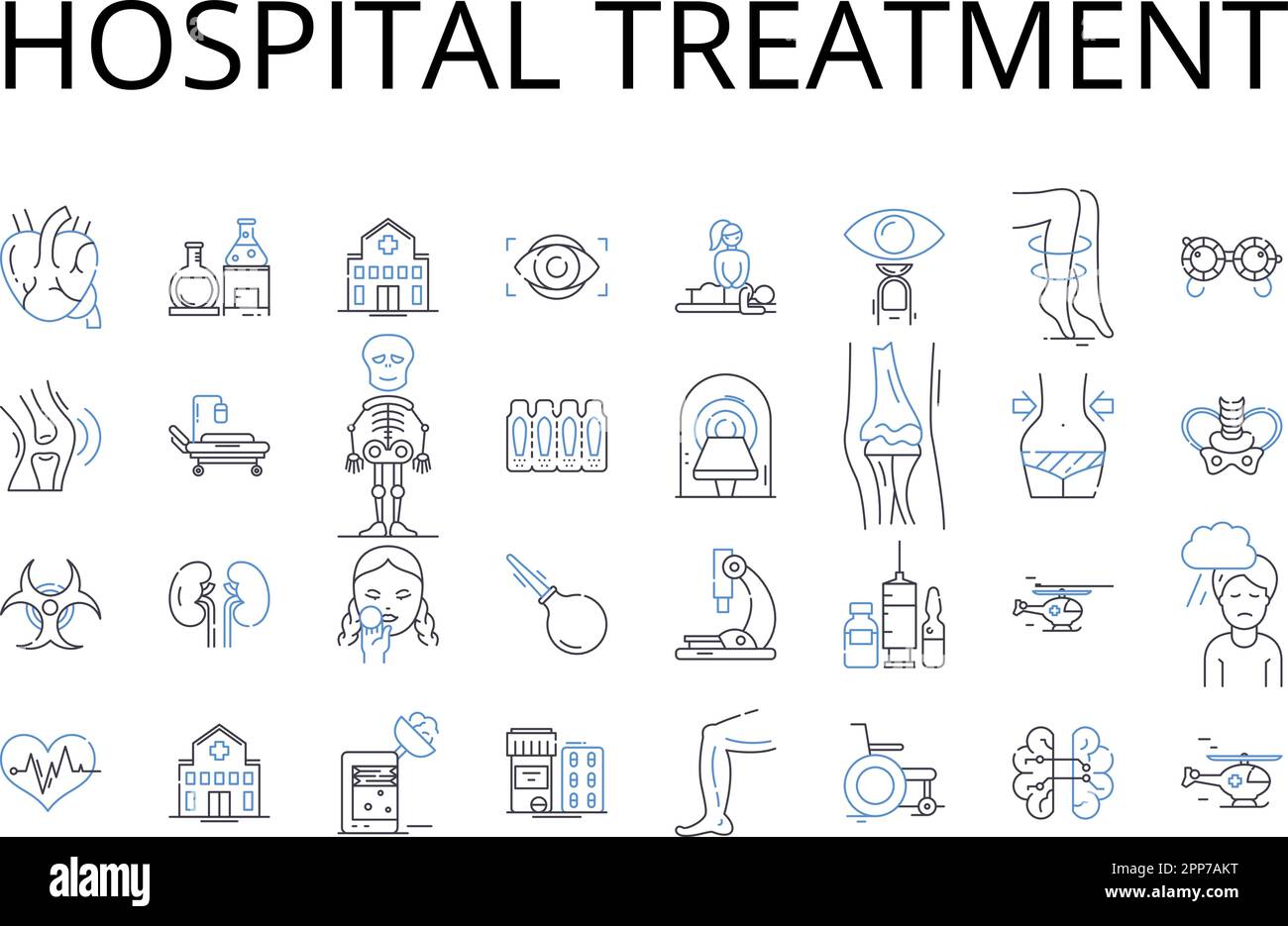 Hospital treatment line icons collection. Medical care, Doctor visit ...