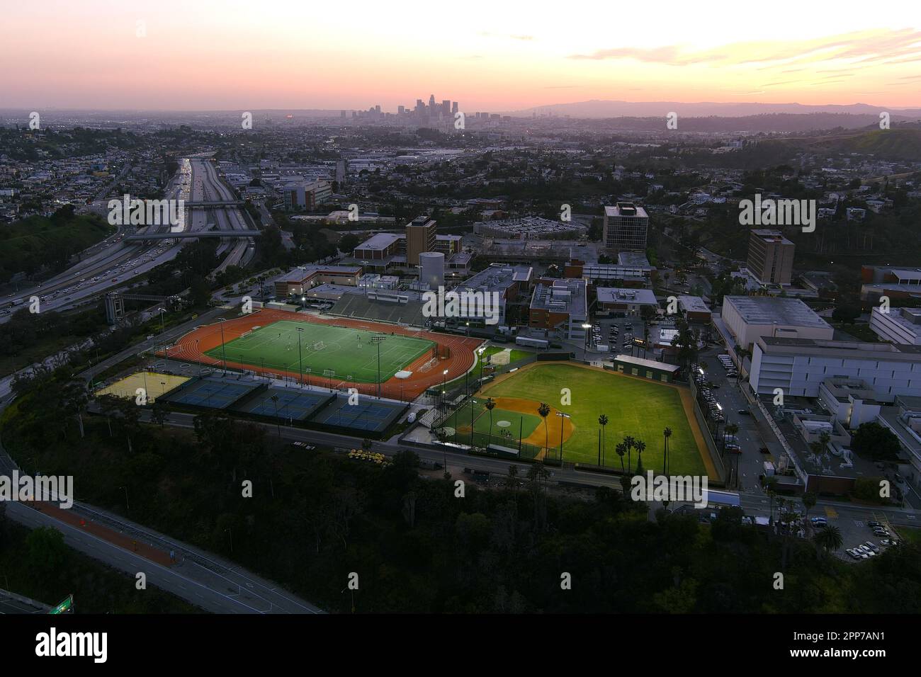 A general overall aerial view of the track and soccer field at Jesse ...