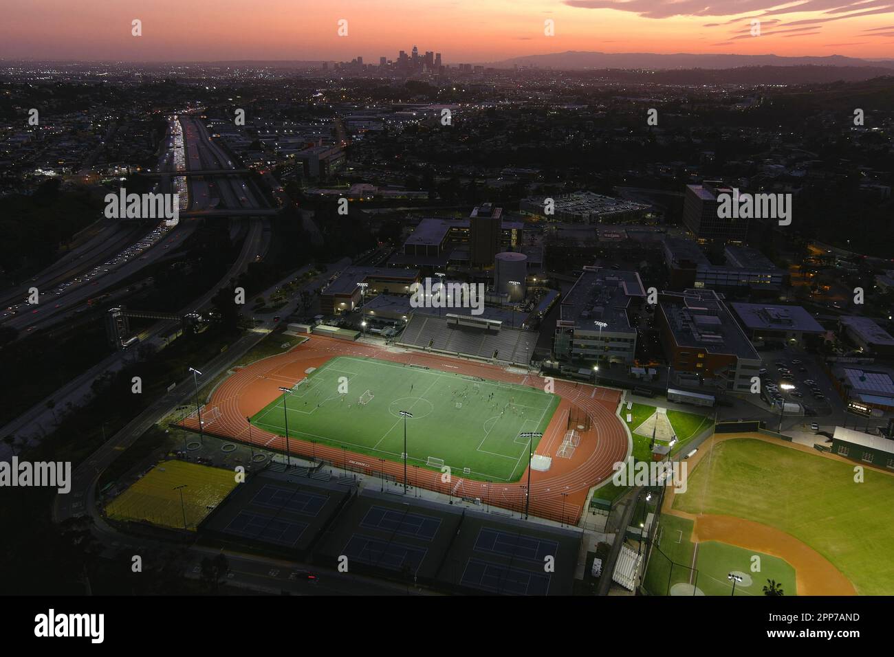 A general overall aerial view of the track and soccer Field at Jesse ...