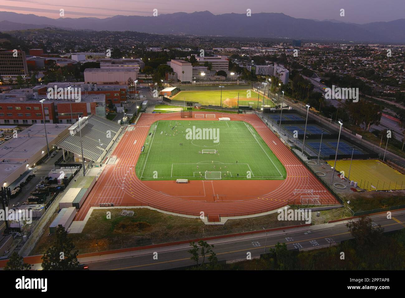 A general overall aerial view of the track and soccer Field at Jesse ...