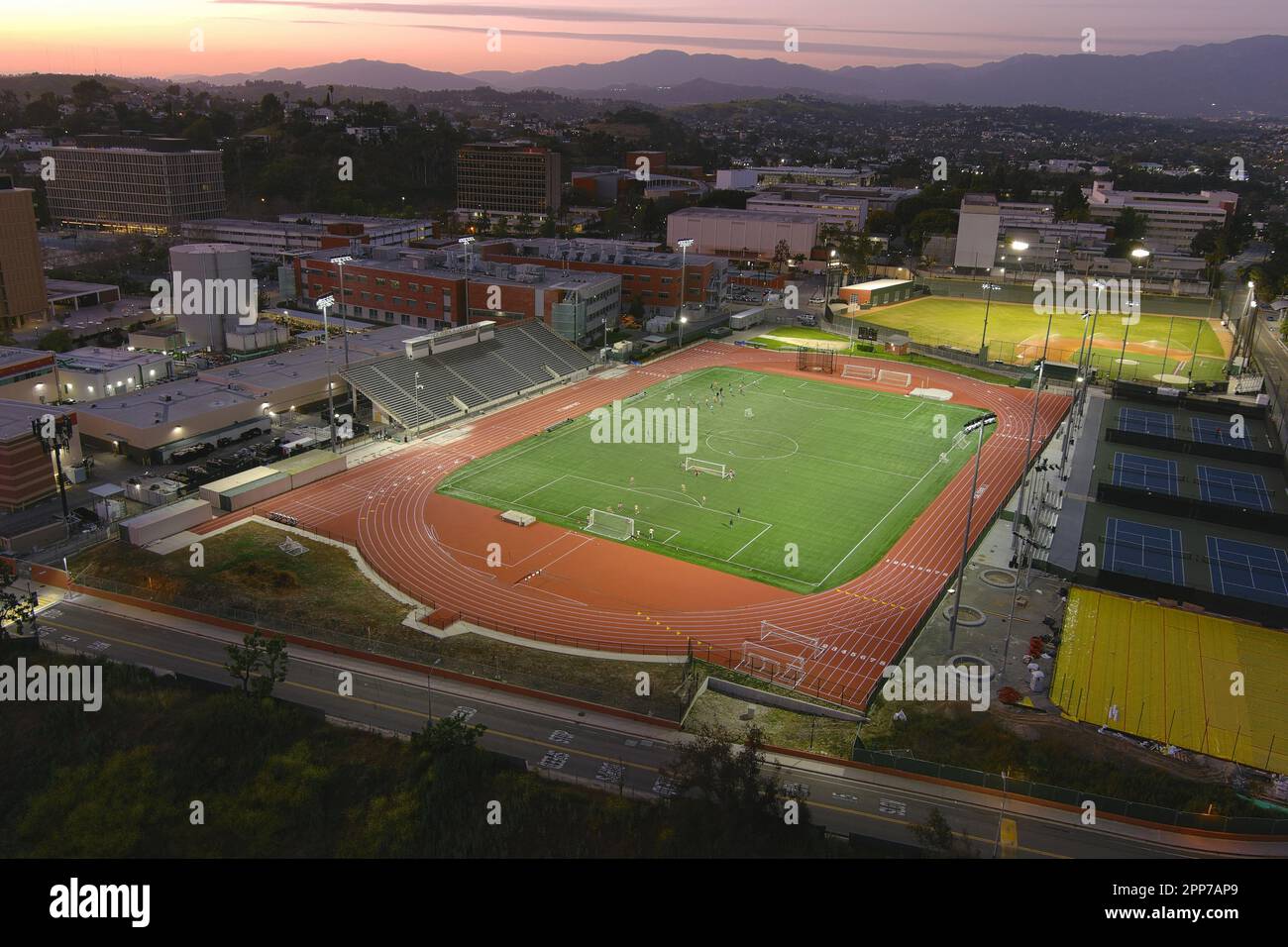 A general overall aerial view of the track and soccer Field at Jesse ...