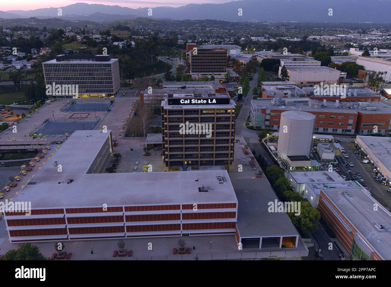 A general overall aerial view of Simpson Tower and Salazar Hall on the ...