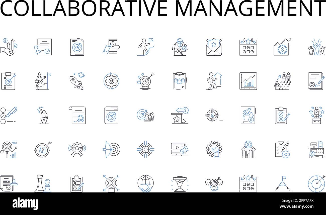 Collaborative management line icons collection. Investment ...