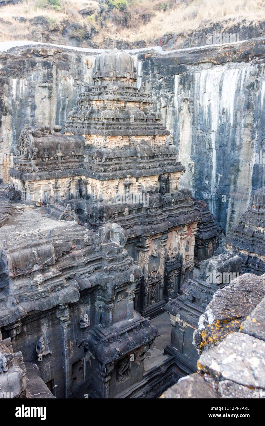 View at the Kailasa temple, Ellora caves, Maharashtra, India, Asia ...