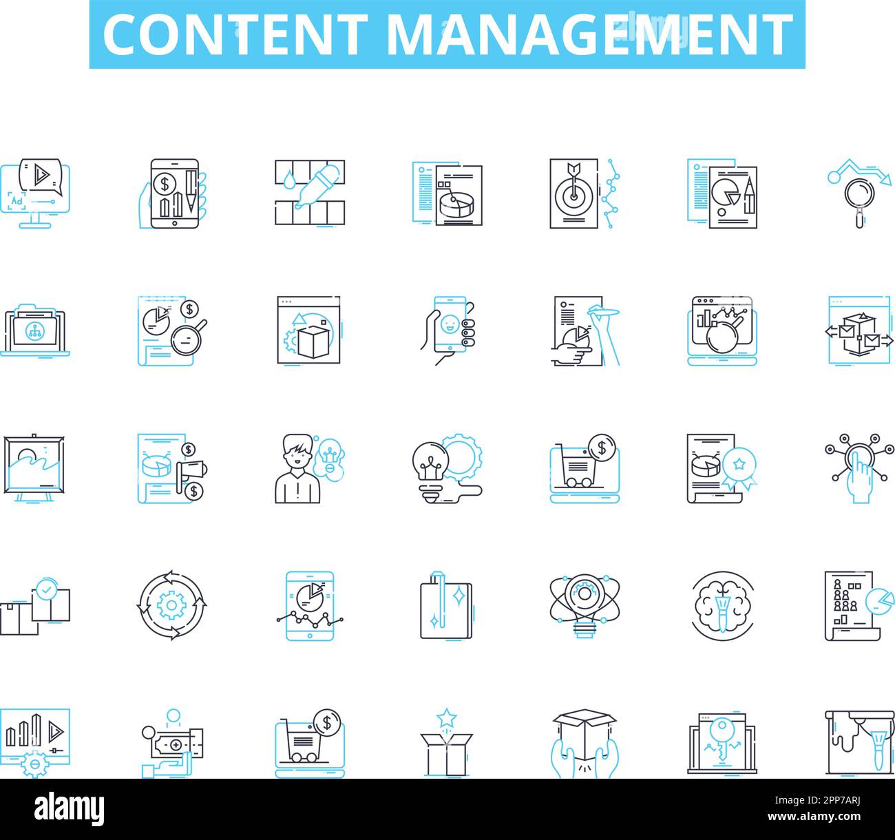 Content Management Linear Icons Set Organization Collaboration Workflow Efficiency