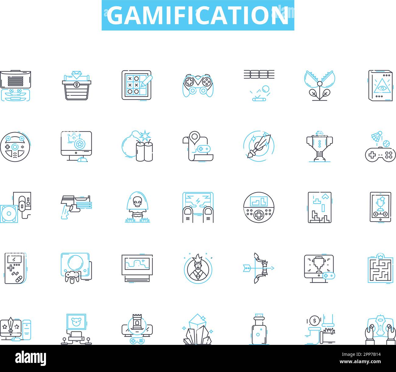 Gamification linear icons set. Incentives, Rewards, Metrics, Feedback ...